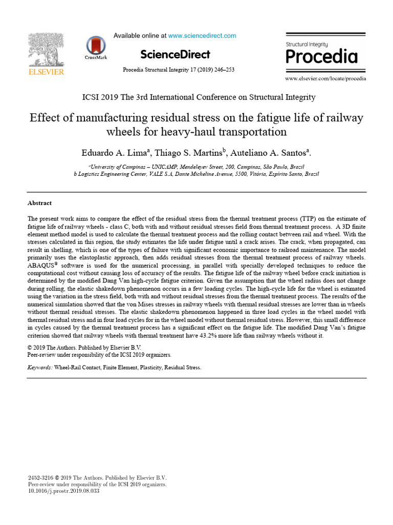 Effect of Manufacturing Residual Stress On The Fatigue Life of Railway Wheels For Heavy-Haul ...