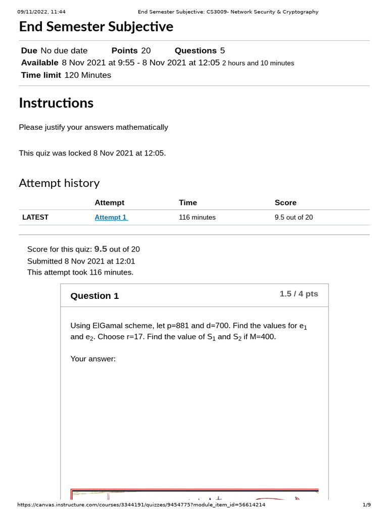 End Semester Subjective - CS3009 - Network Security & Cryptography-2 | PDF