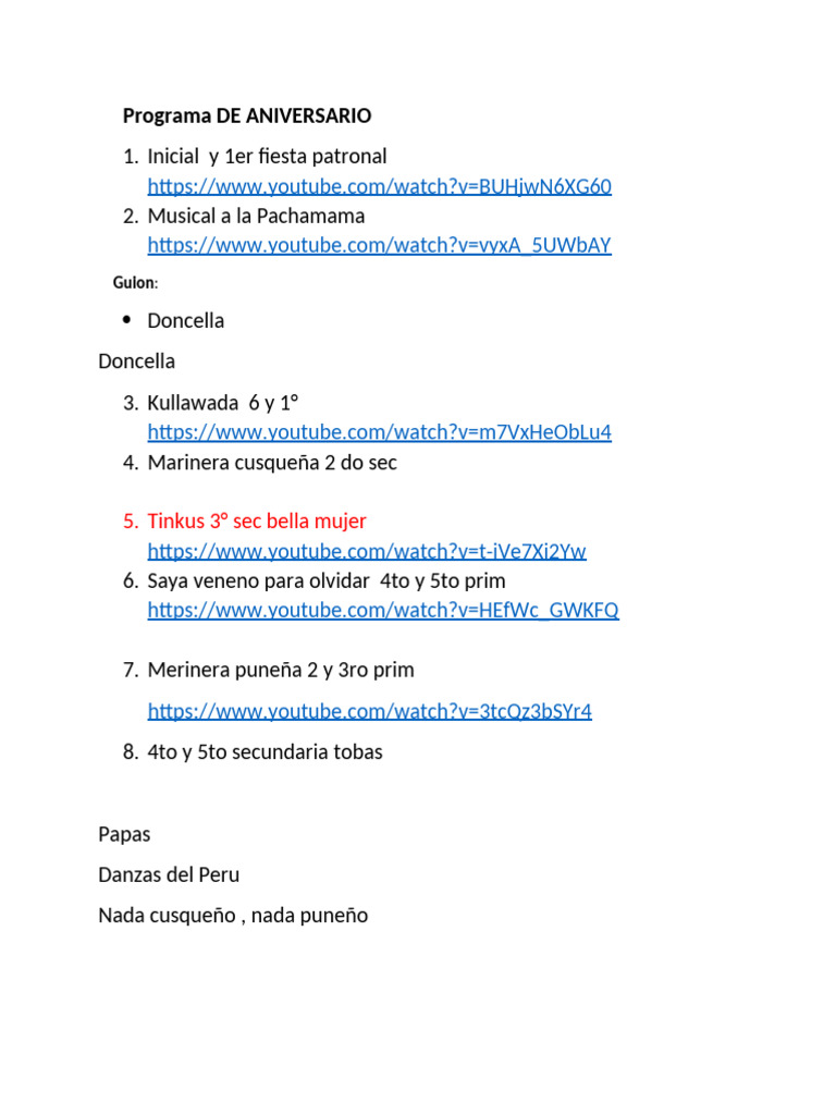 Programa Aniversario | PDF