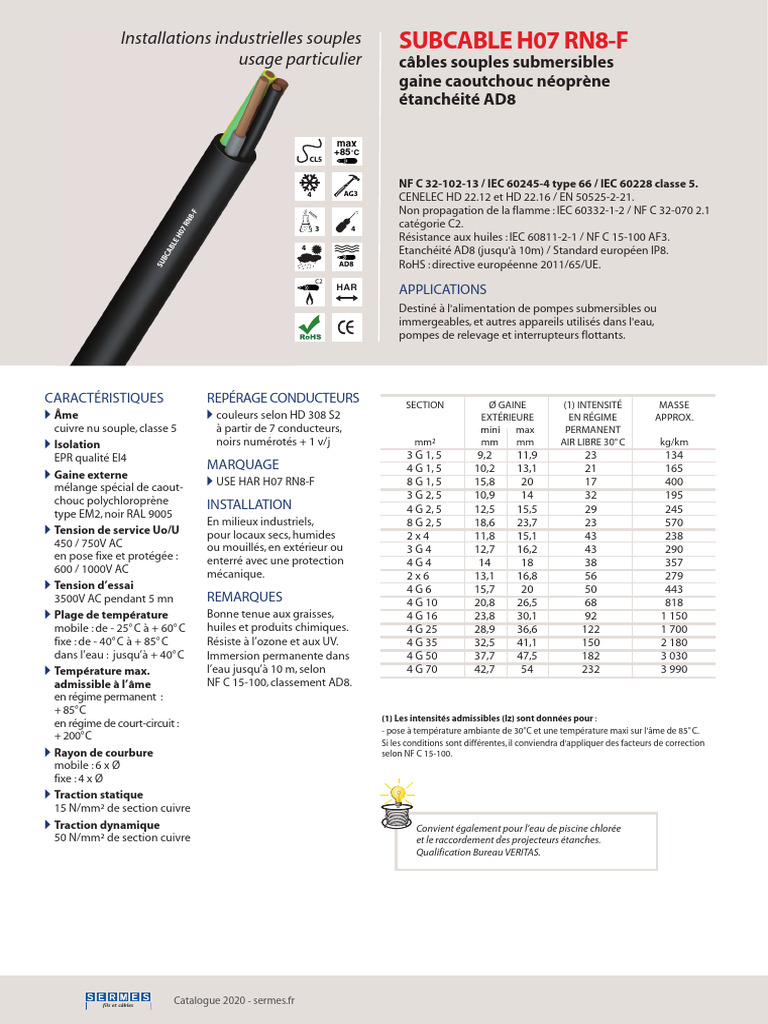 SUBCABLE H07 RN8 F Fiche Technique 1 | PDF
