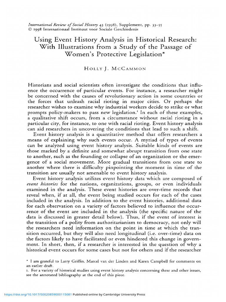 Using Event History Analysis in Historical Research With Illustrations ...