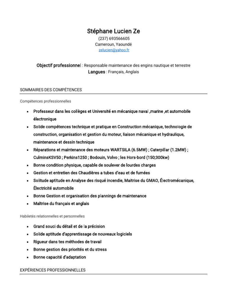 CV STEPHANE LUCIEN - Responsable Maintenance | PDF