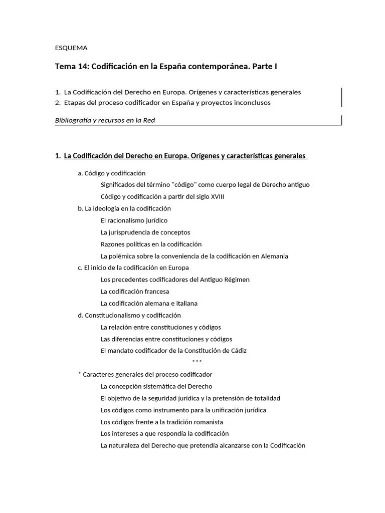 Tema 14. Esquema y Bibliografía | PDF