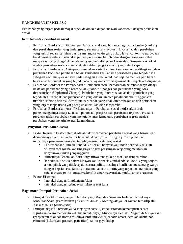 Rangkuman Ips Kelas 9 | PDF
