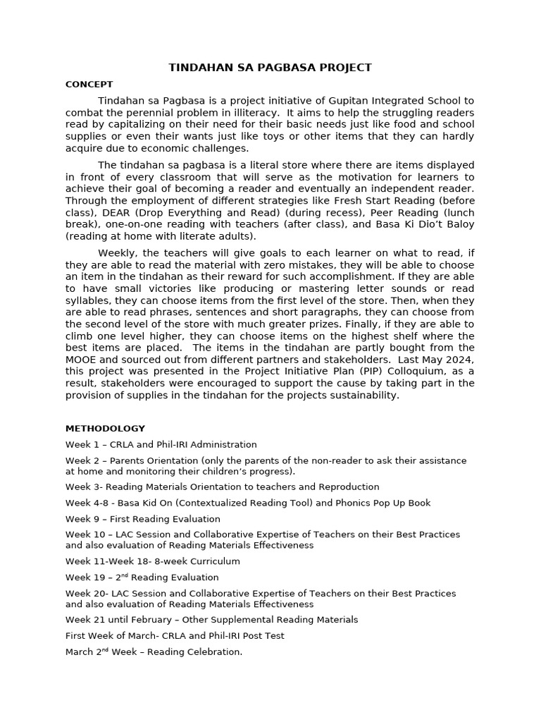 Tindahan Sa Pagbasa Concept Paper | PDF | Literacy | Cognition