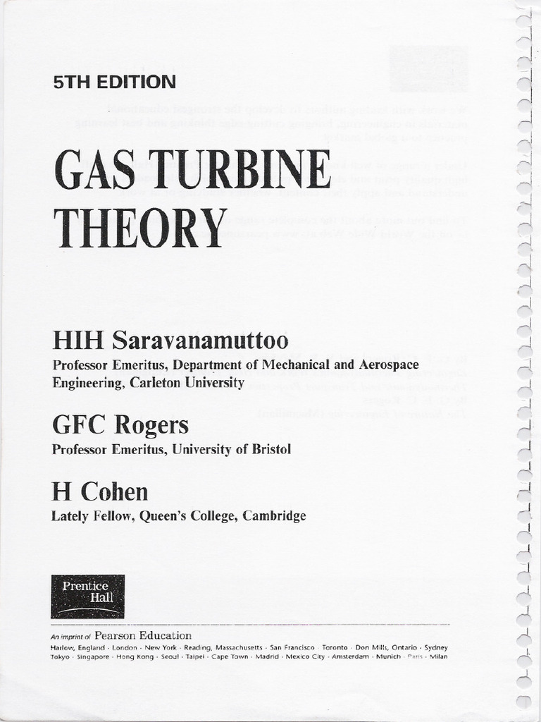 Saravanamutto - Gas Turbine Theory 5th Edition | PDF