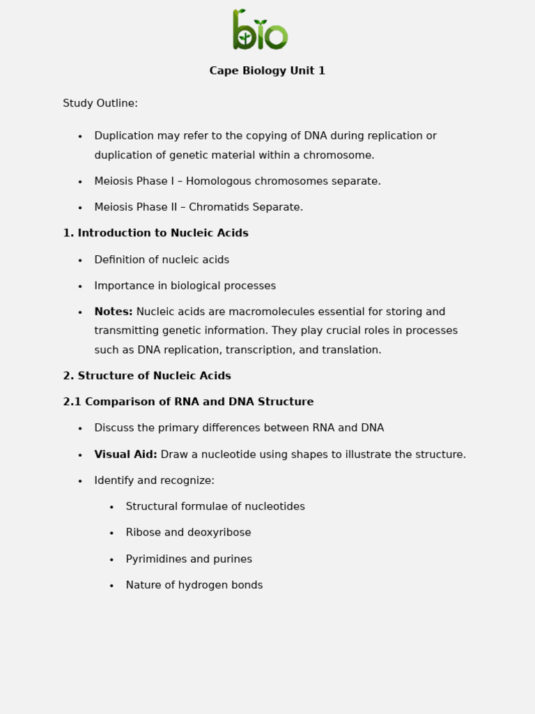Cape Biology Unit 1 M2 Study Outline | PDF