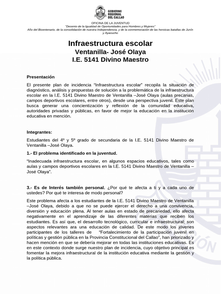 Mejora de Infraestructura en I.E. 5141 | PDF | Escuelas | Ciencias sociales