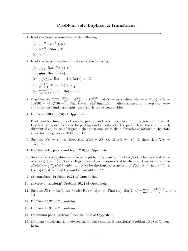 Problems Laplace Z Transform | PDF