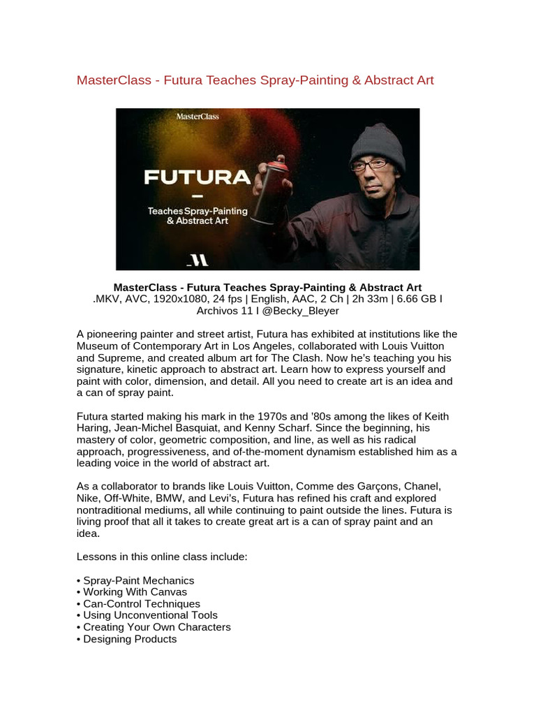 MasterClass Futura Teaches Spray Painting & Abstract Art | PDF