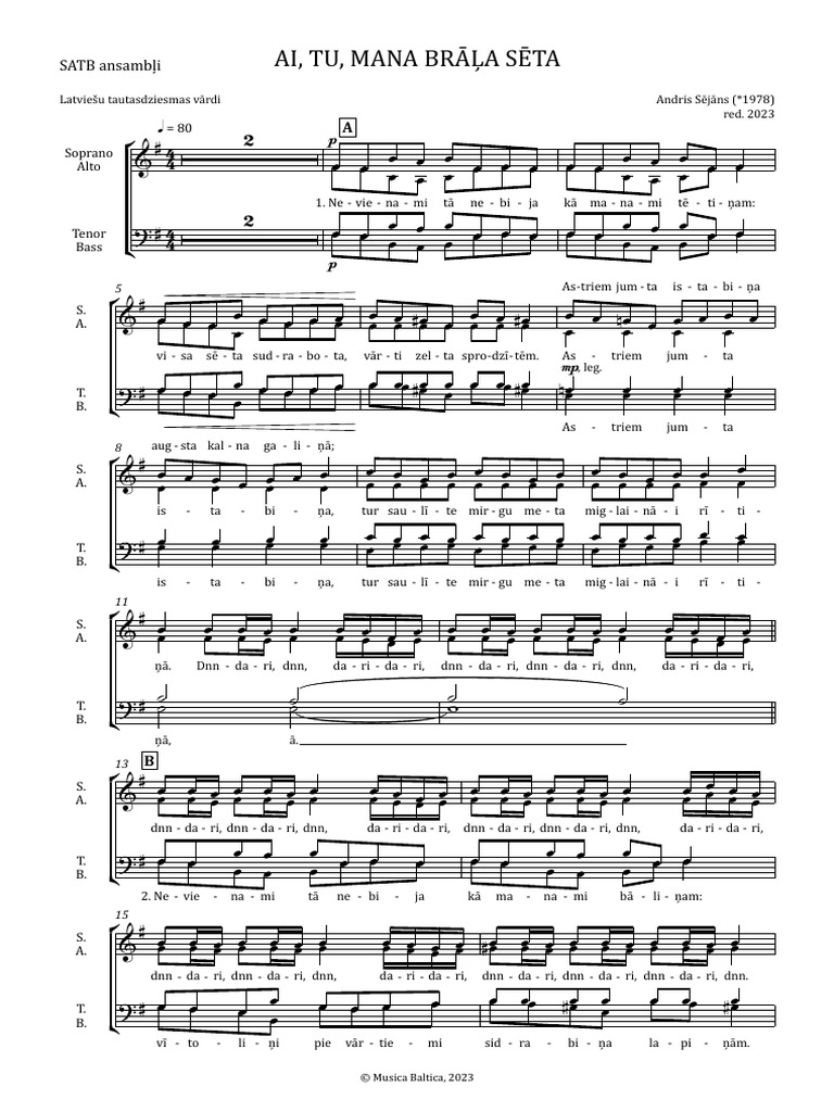 Sejans_Ai_tu_mana_brala_seta_Ansambliem_2023 - SATB ansambļi | PDF