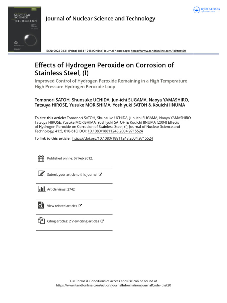 Effects of Hydrogen Peroxide On Corrosion of Stainless Steel I | PDF