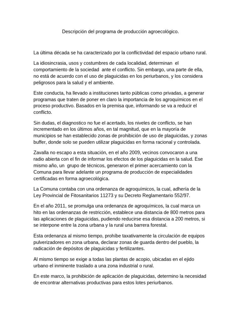 Programa de Produccion Agroecologica | PDF