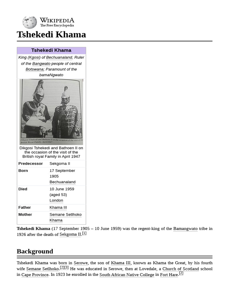 Tshekedi Khama | PDF