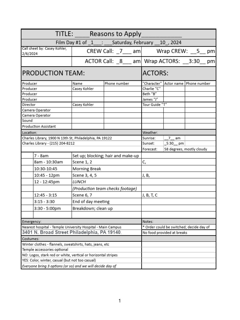 CALL SHEET - Reasons To Apply | PDF