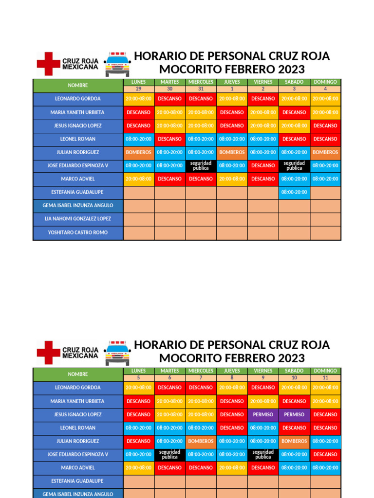 Horario Guardias Febrero 2023 | PDF