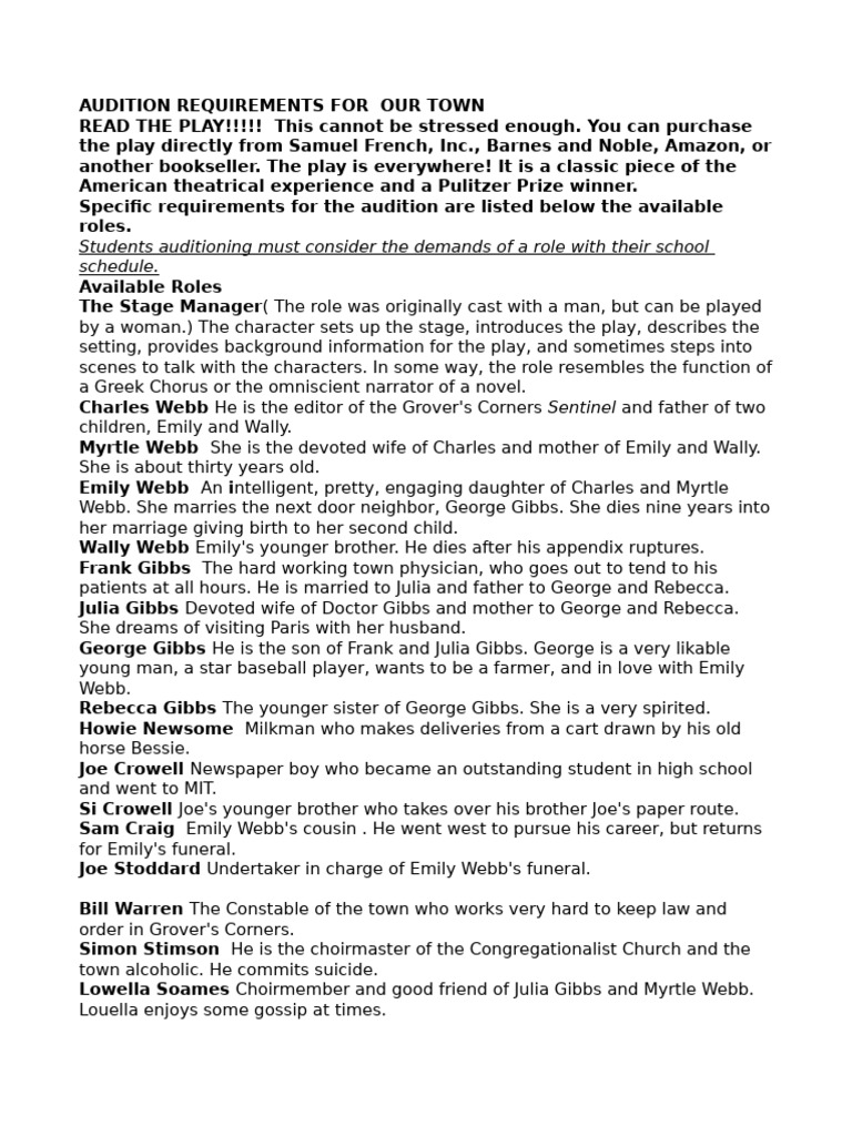 Our Town - Auditions | PDF | Language Arts & Discipline