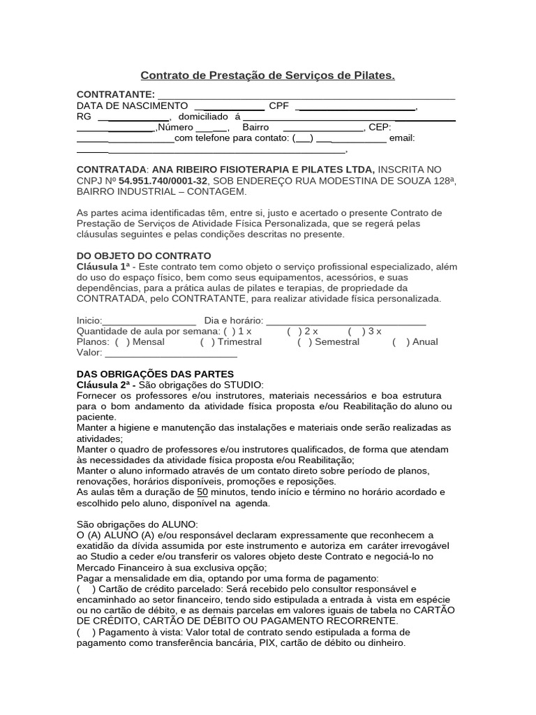 CONTRATO PILATES | PDF