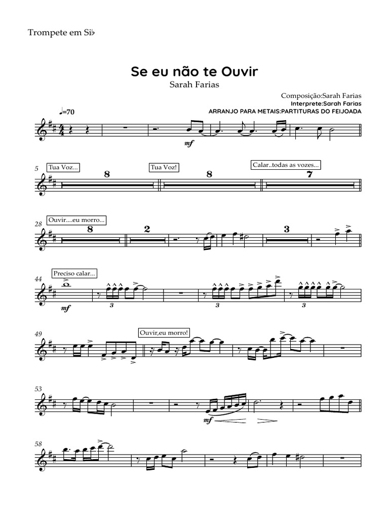 Se Eu Não Te Ouvir (Sarah Farias) METAIS - Partes | PDF
