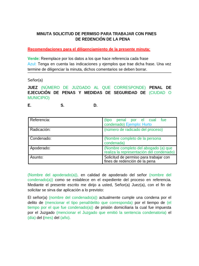 Solicitud Redención de La Pena | PDF Solicitud Redención de La Pena | PDF