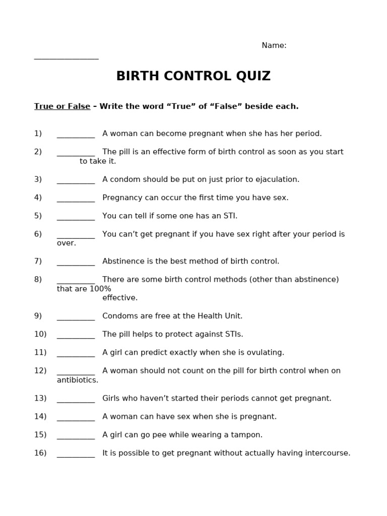Birth Control Quiz | PDF