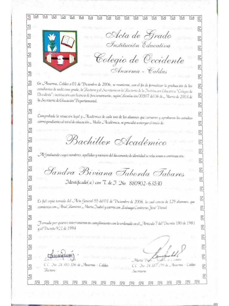 Acta de Bachiller Sandra | PDF