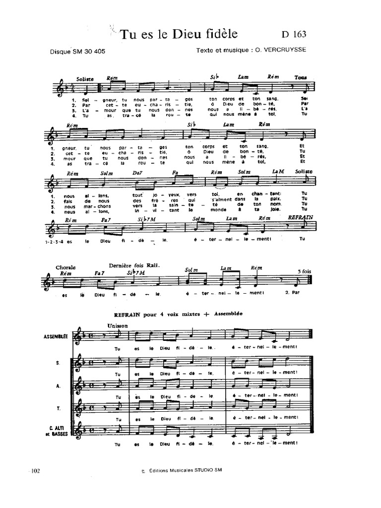 Tu Es Le Dieu Fidèle D163 (OVERCRUYSSE) - Communion - Français - 230908 ...