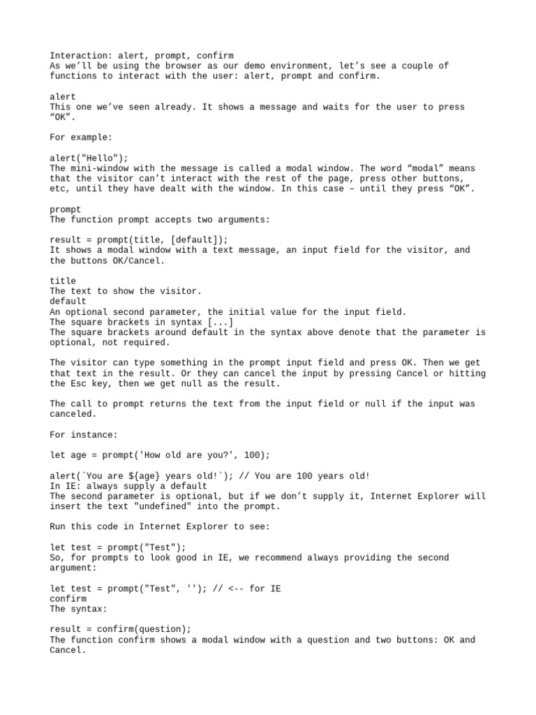 Interaction Alert, Prompt, Confirm | PDF