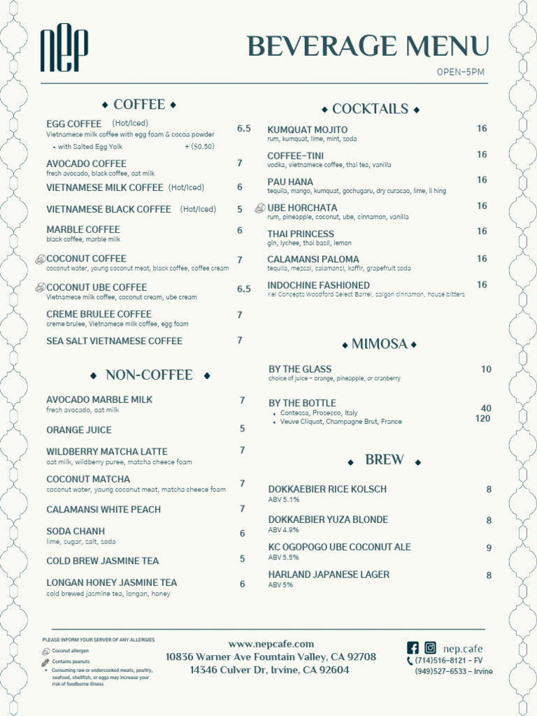 Beverage Menu: Coffee Cocktails | PDF