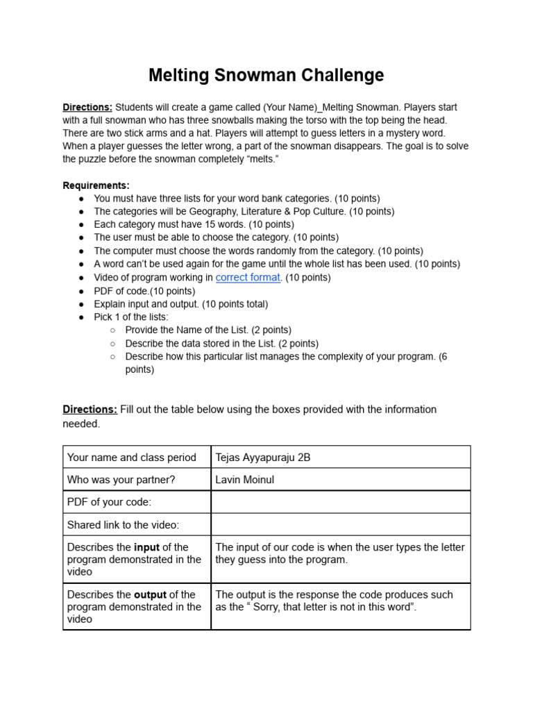 Melting Snowman Challenge | PDF