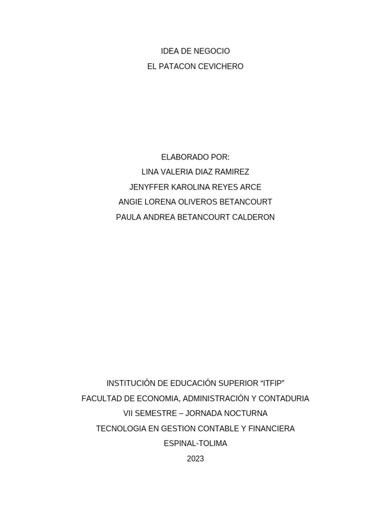 El Patacon Cevichero Plan De Negocioo Pdf