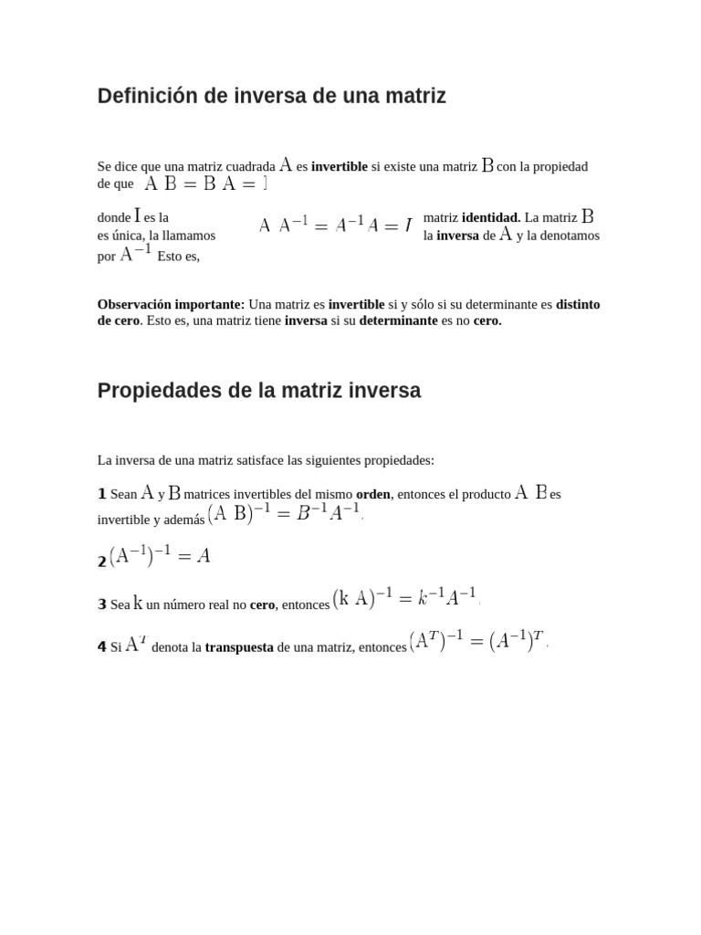 Definición de inversa de una matriz | PDF