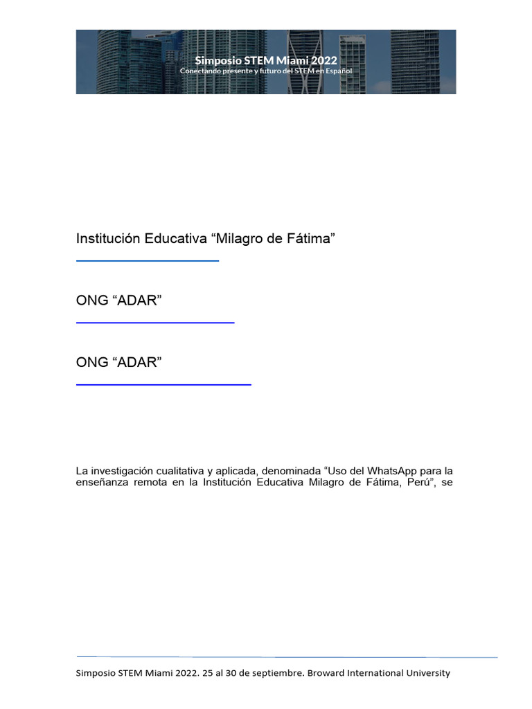 Uso del WhatsApp para la enseñanza remota_STEM_Miami_2022 | PDF