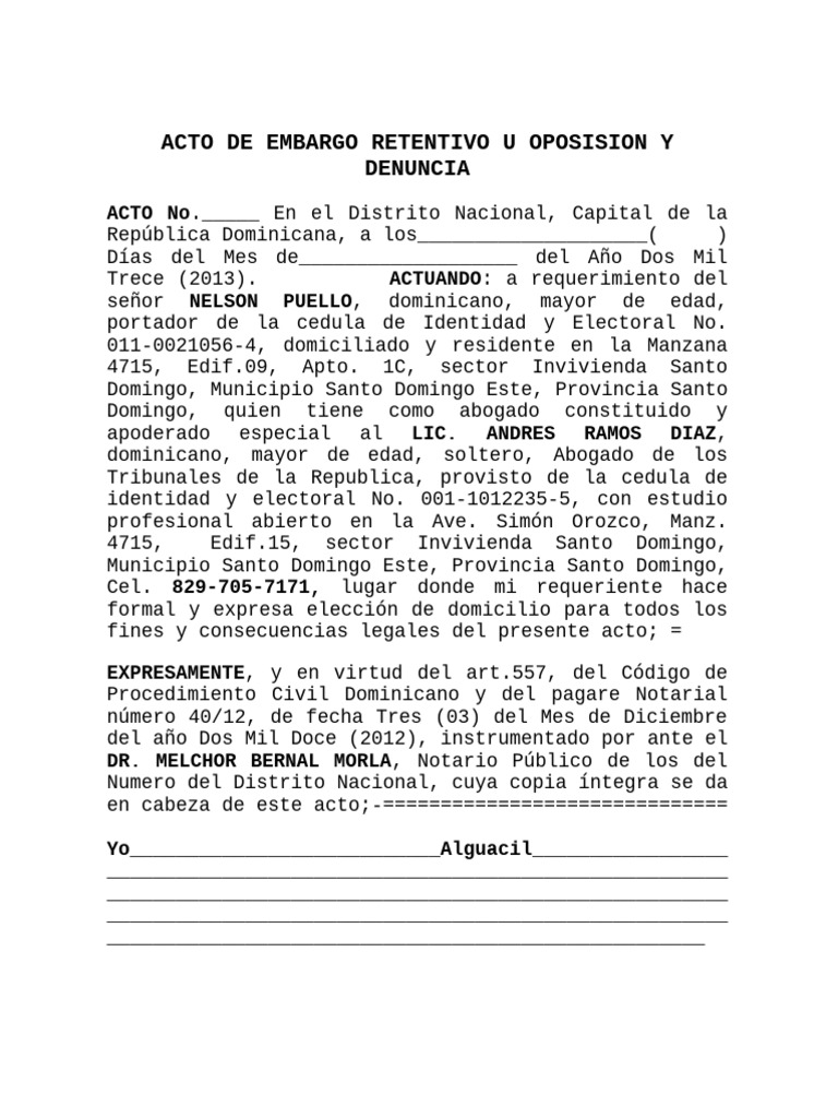Acta de Embargo Retentivo Nelson Puello 3 | PDF