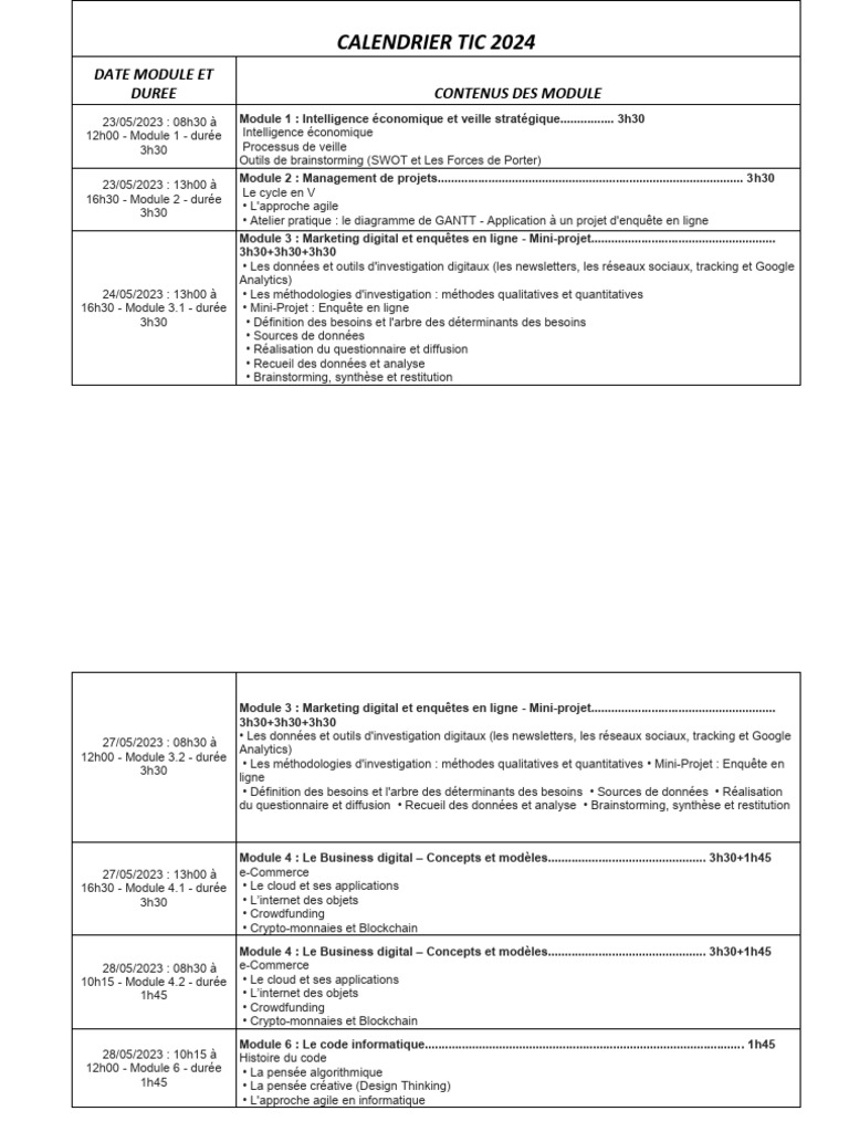 Calendrier Tic 2024 | PDF
