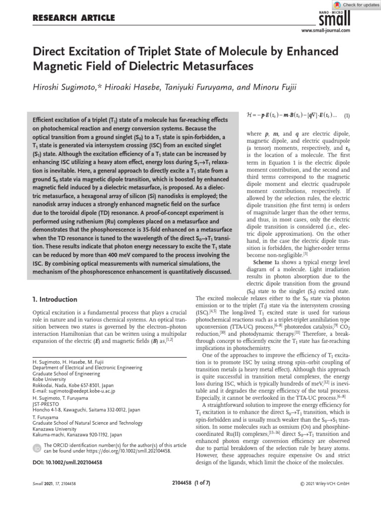 Small - 2021 - Sugimoto - Direct Excitation of Triplet State of Molecule by Enhanced Magnetic ...