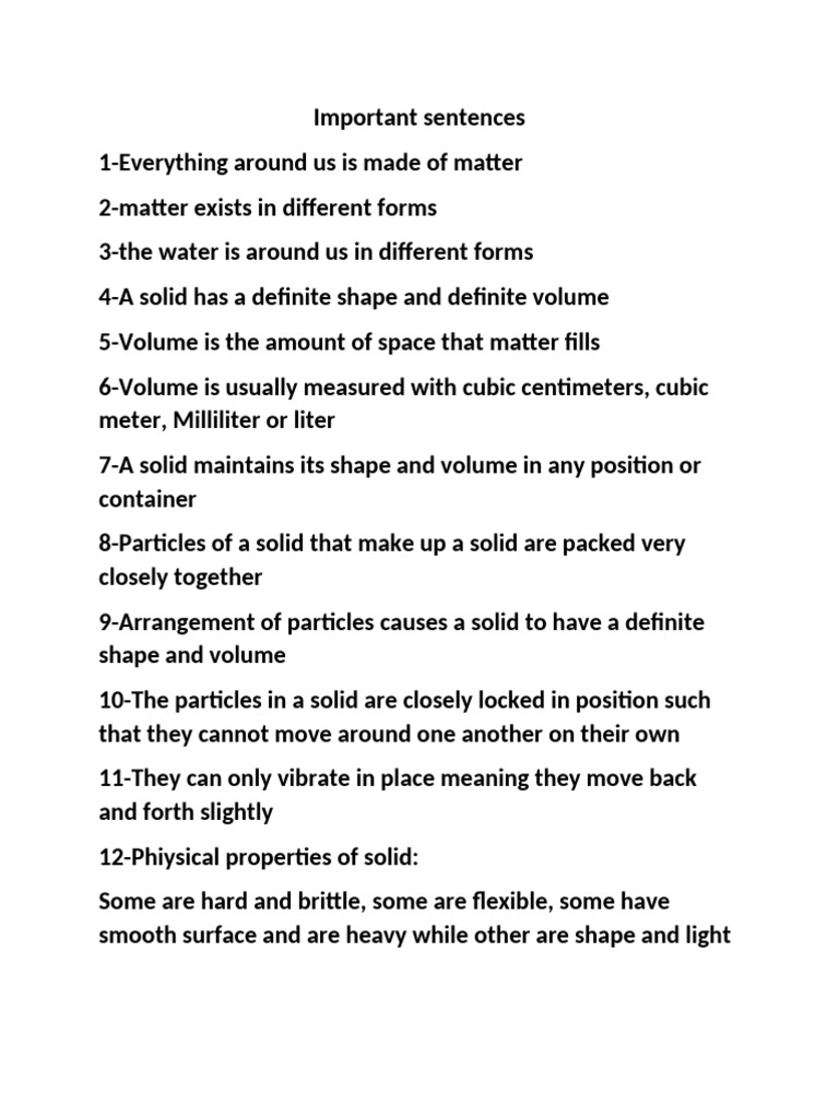 Important Sentences Scince | PDF | Gases | Science & Mathematics