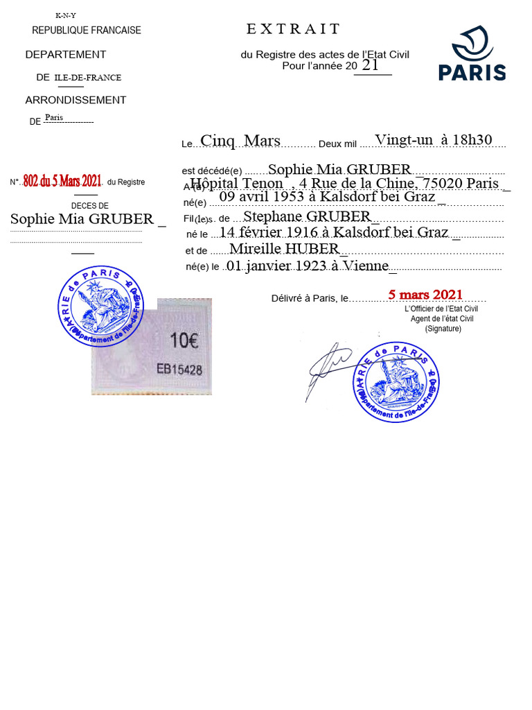 Acte de Deces Mairie | PDF