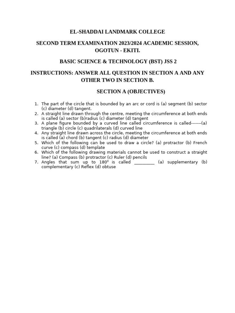 jss2 Exam 2nd Term | PDF