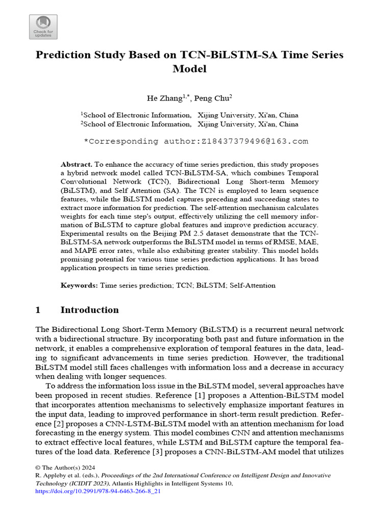 Prediction Study Based On Tcn-Bilstm-Sa Time Series Model: Abstract | PDF