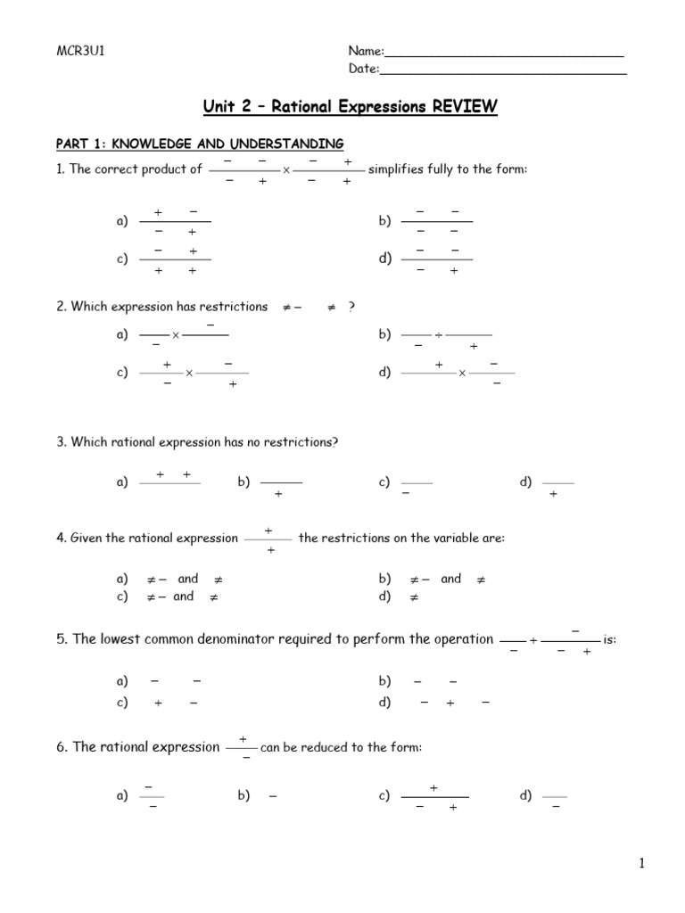 Rational Expressions Review | PDF