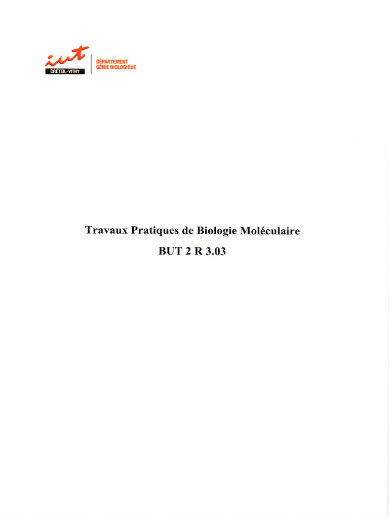 Poly TP Biologie Moleculaire R 3.03 BUT2 | PDF