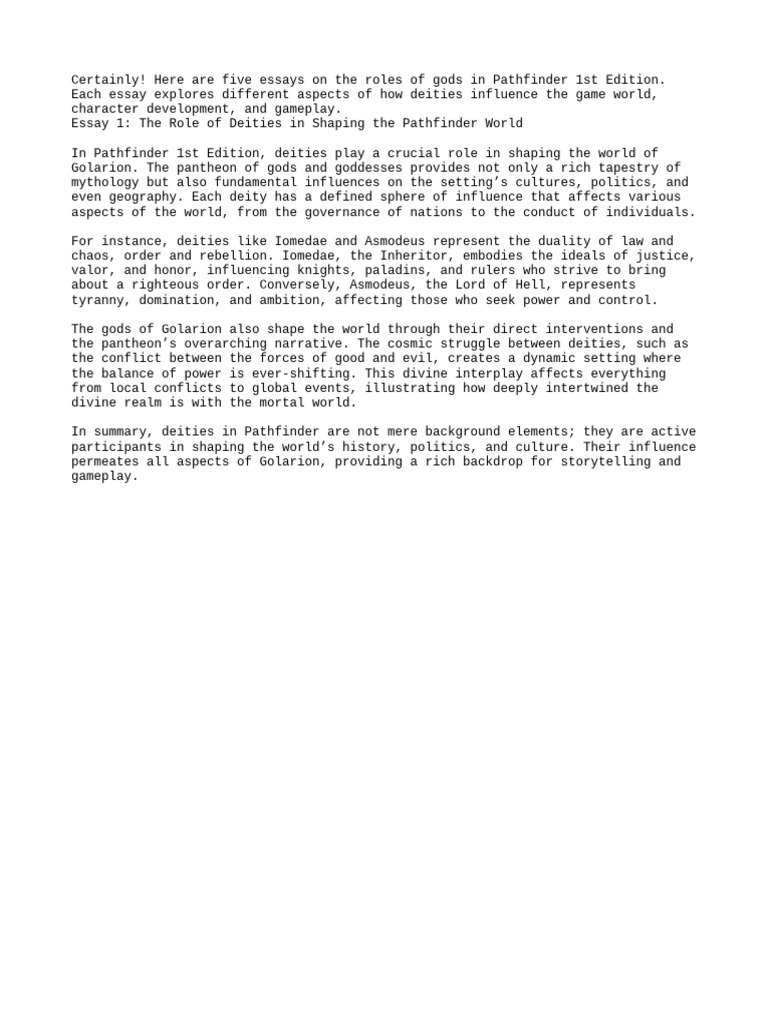Essay 1 The Role of Deities in Shaping The Pathfinder World | PDF