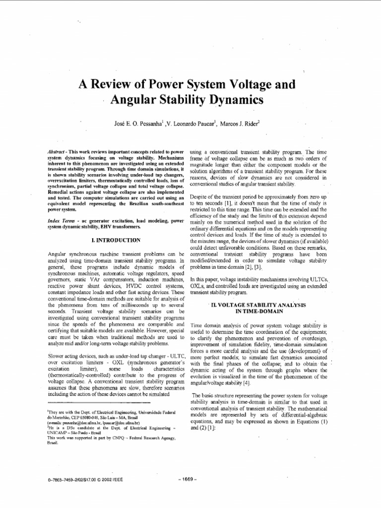 Review Angular and Voltage Stability Dynamics | PDF