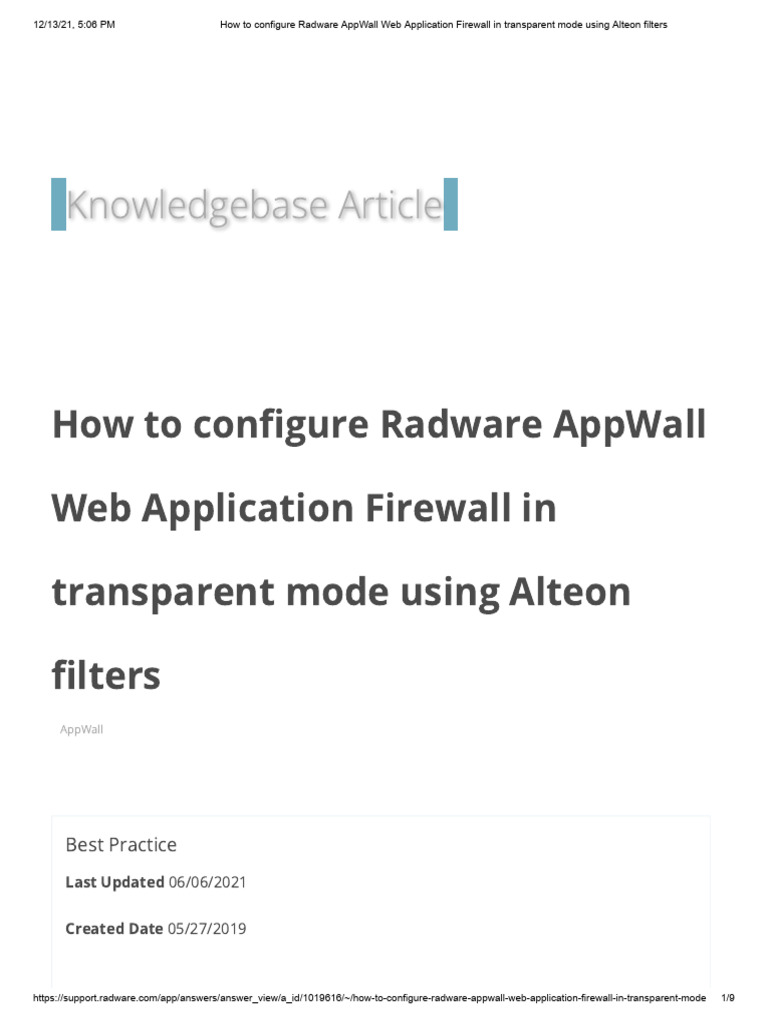 How To Configure Radware AppWall Web Application Firewall in ...
