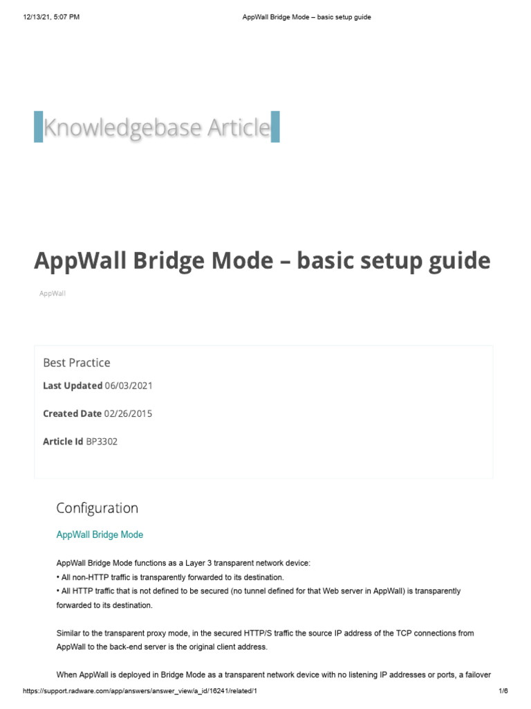 AppWall Bridge Mode – basic setup guide | PDF