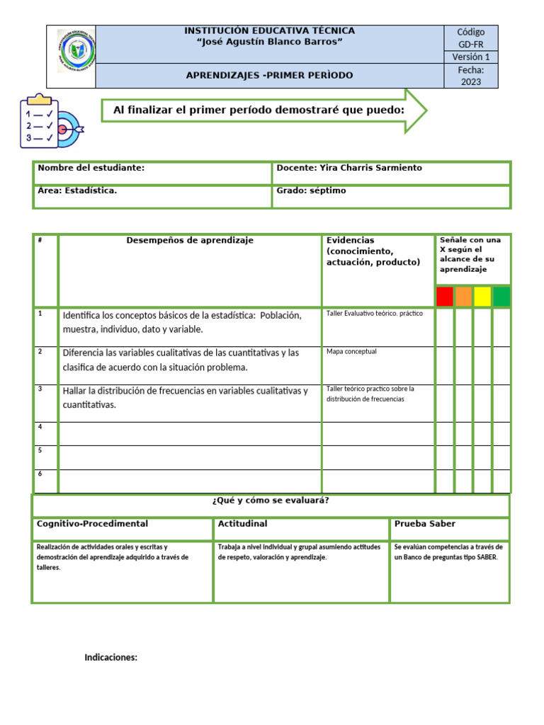 Esquema de Aprendizajes Estadis 7-1er per | PDF