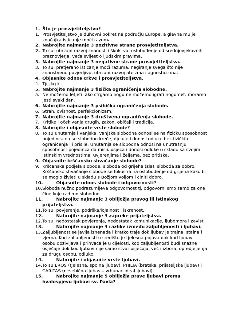 Pitanja Za Test Iz Vjeronauka | PDF