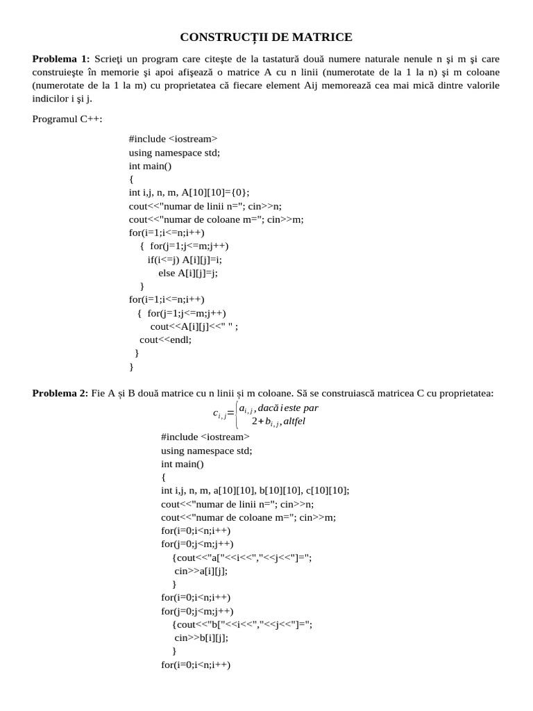 Constructii de Matrice | PDF