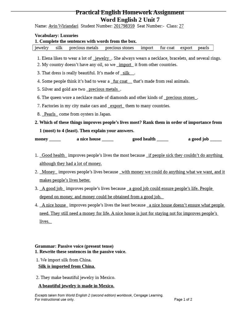 HOMEWORK Unit 7 | PDF